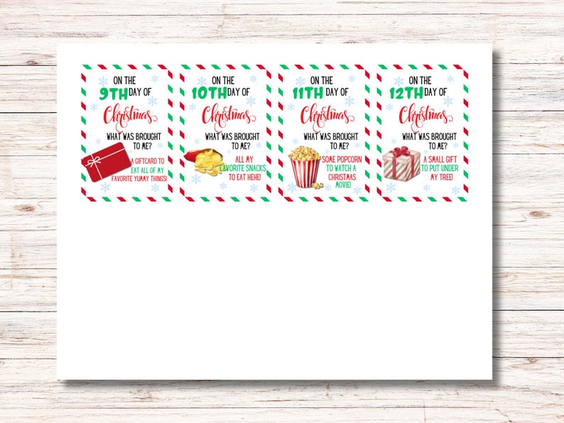 12 Days of Christmas Gift Tags, Printable Holiday Treat Tags (digital ...