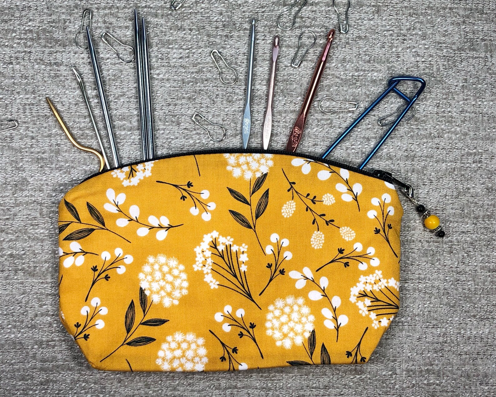 Gold Floral Knitting and Crocheting Notions Bag | Etsy