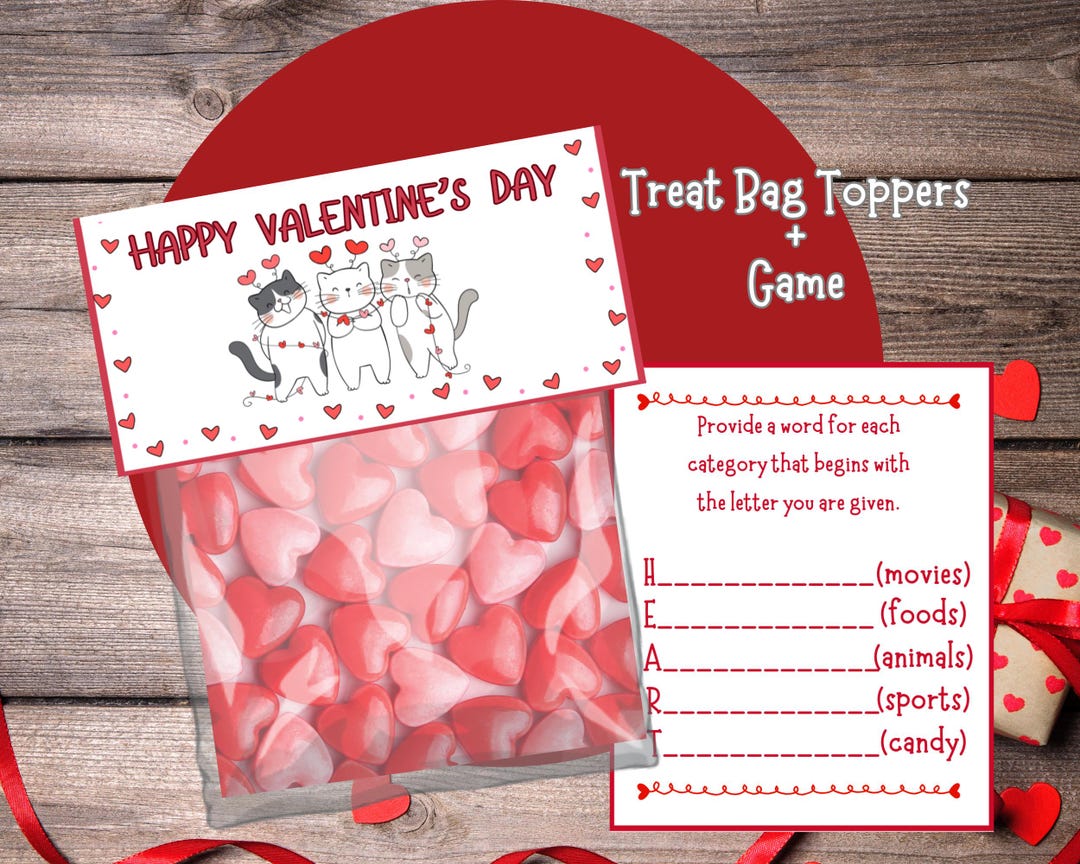 Valentine Treat Bag Toppers With Game, Kids Classroom Valentine ...
