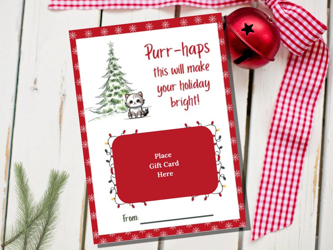 Holiday Cat Gift Card Holder, Christmas Thank You Gift, Printable Gift ...