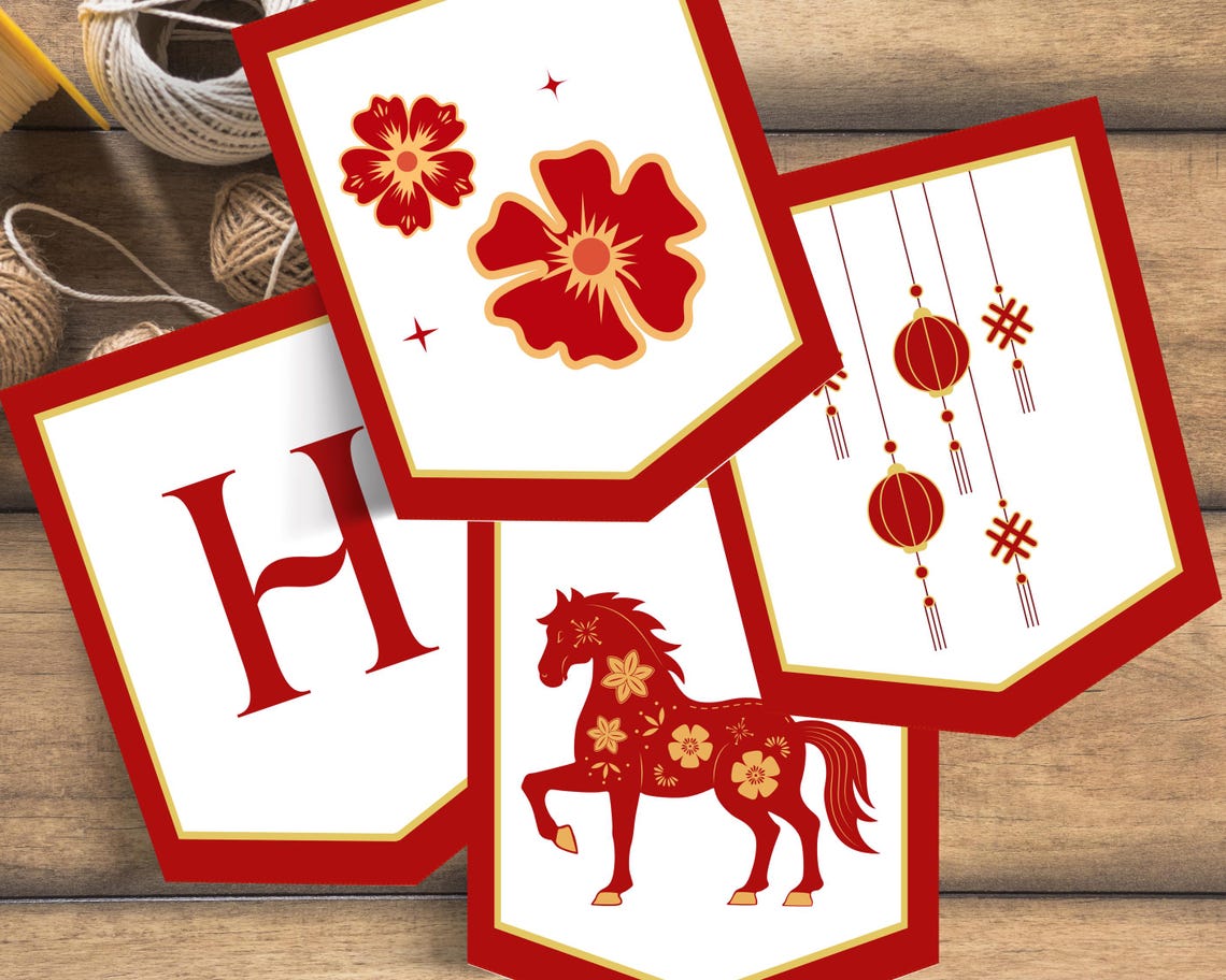 Printable Happy Lunar New Year Banner, Year of the Horse 2026 ...