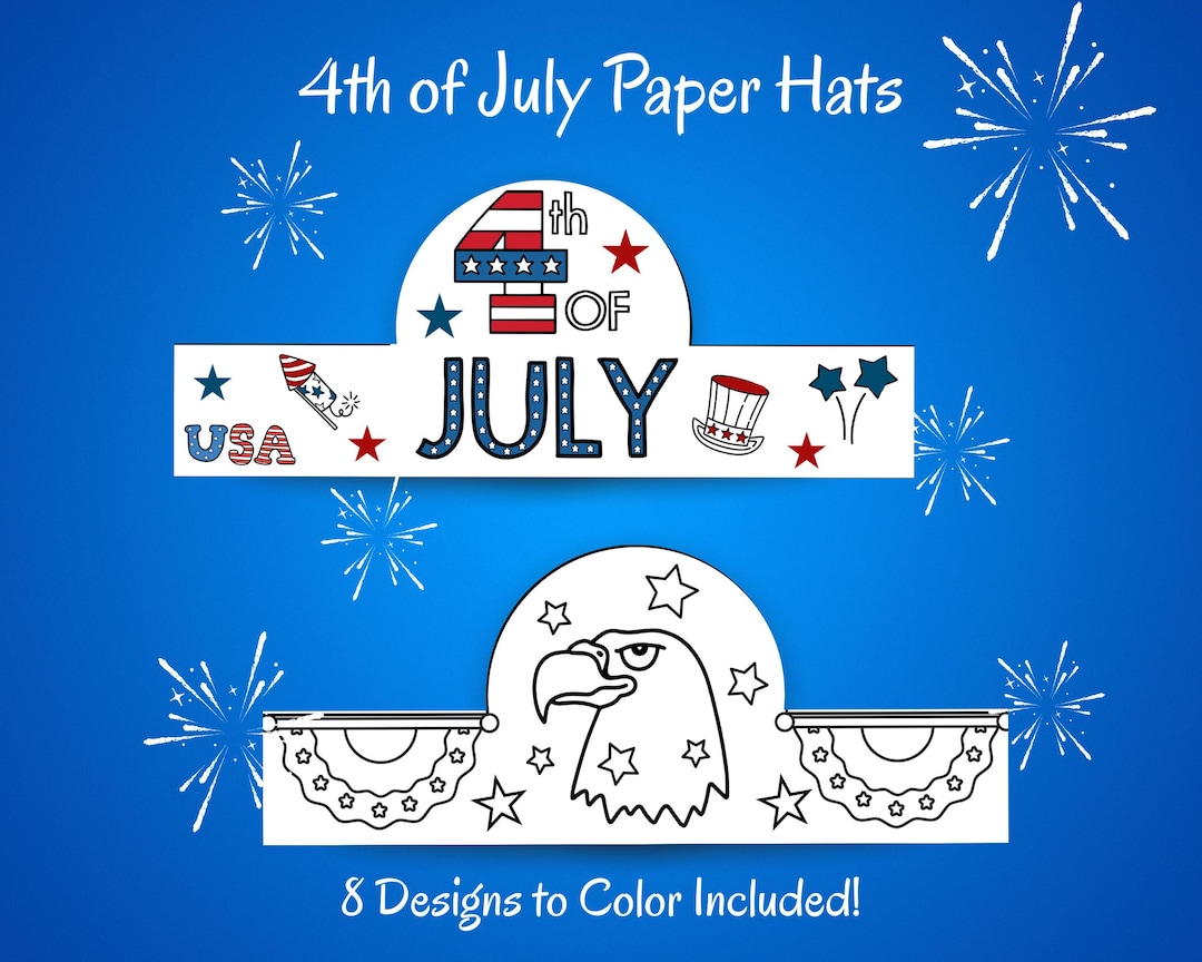 4th of July Paper Hat to Color, 4th of July Paper Crown Craft ...
