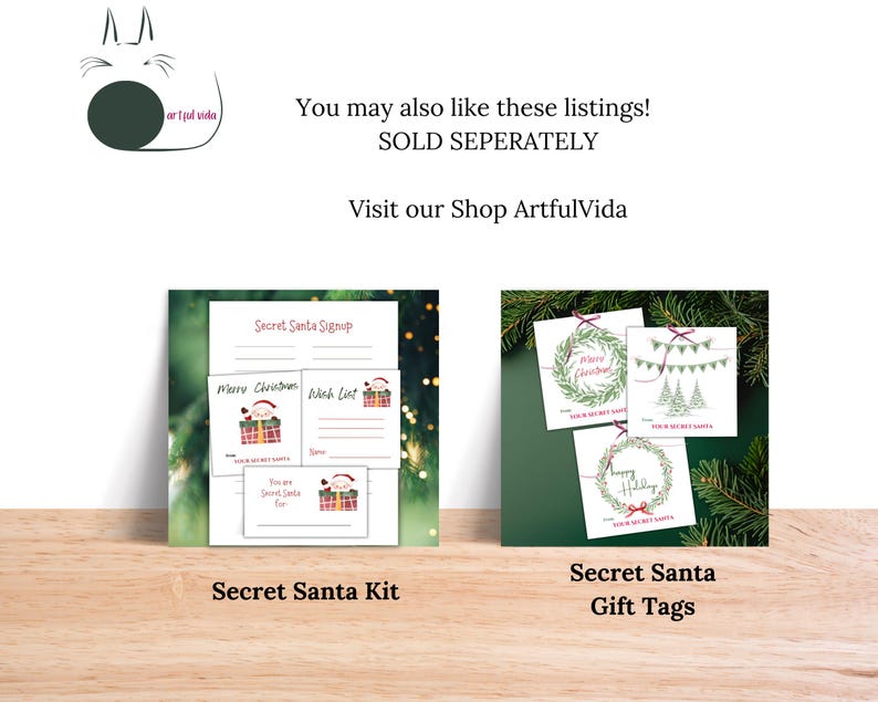 Secret Santa Kit - Sign up Sheet, Wish List, Assignment Cards & Secret ...