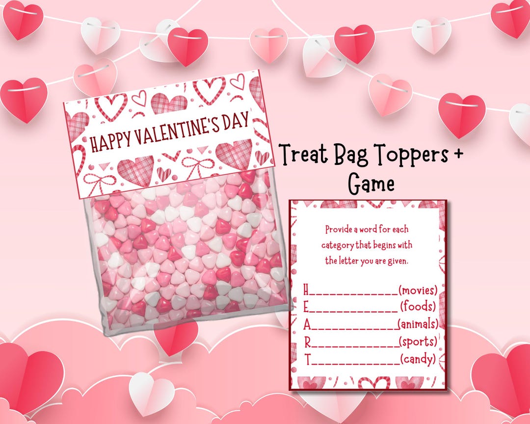Valentine Treat Bag Toppers and Game, Classroom Valentine Exchange ...