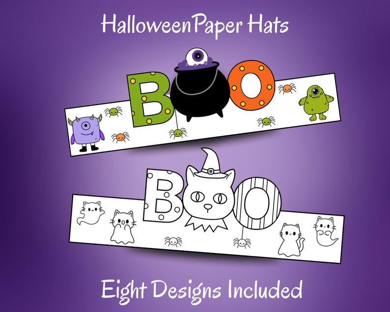 Halloween Paper Crown, Summerween Paper Hat to Color, Spooky Headband ...