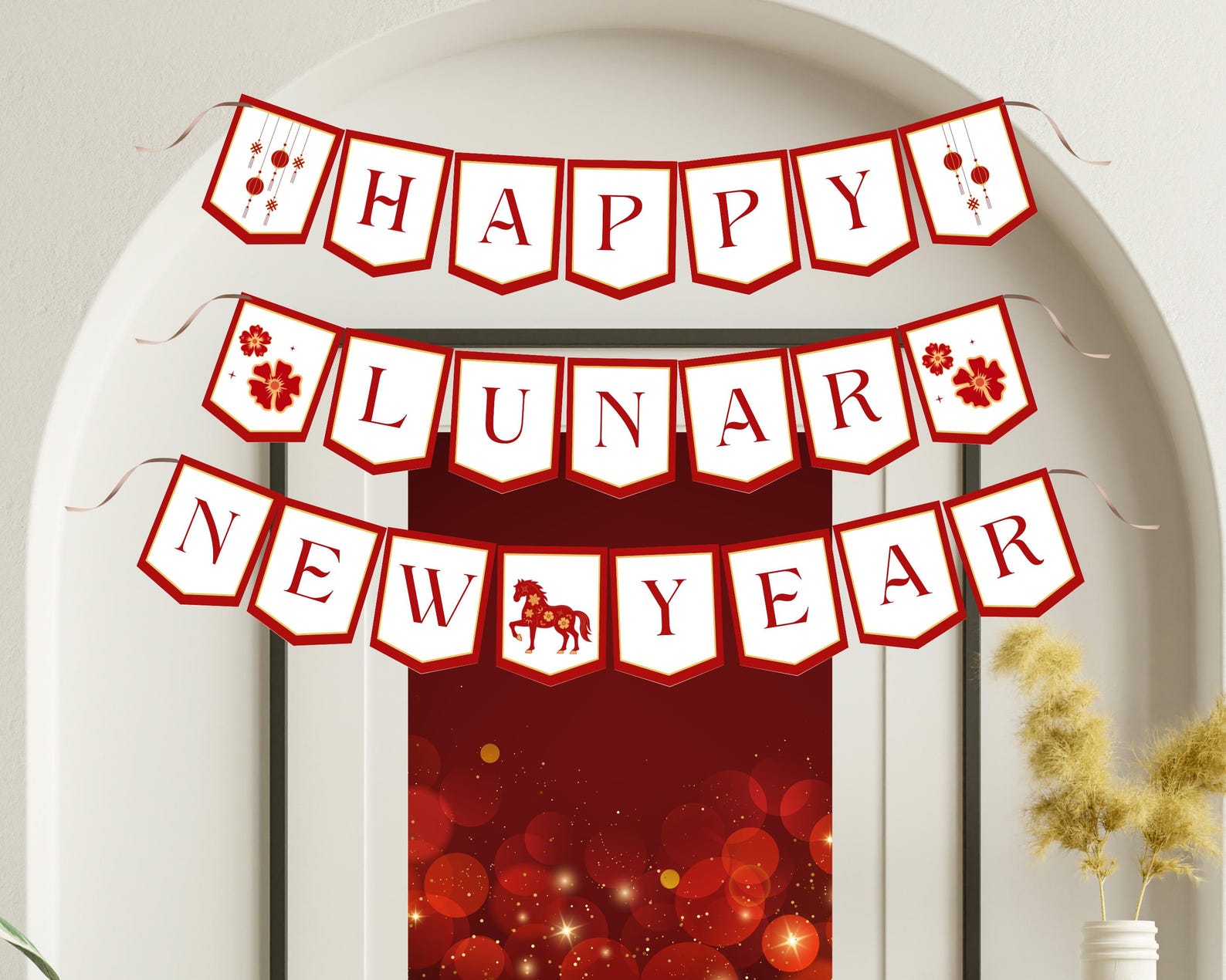 Printable Happy Lunar New Year Banner, Year of the Horse 2026 ...