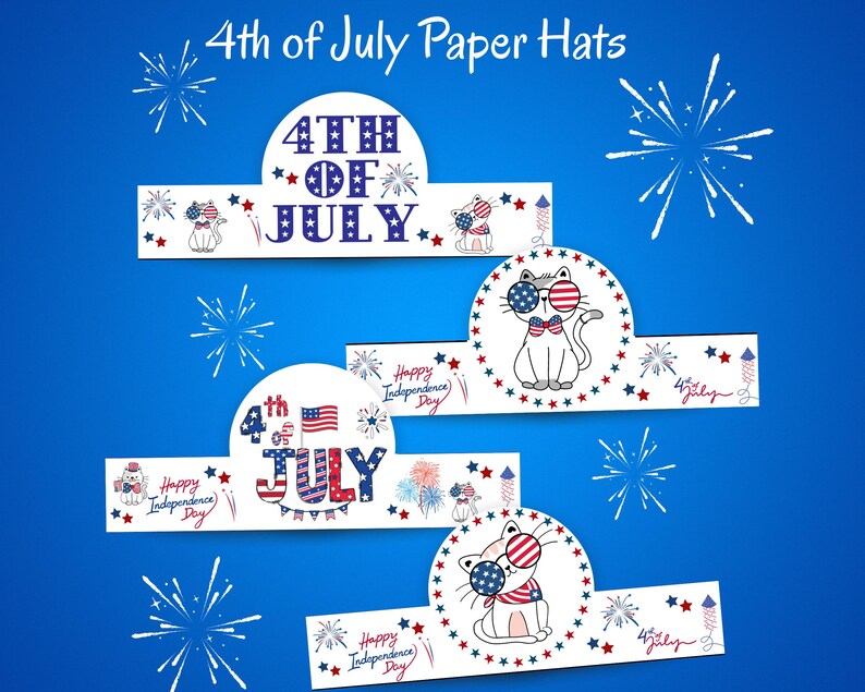 4th of July Cat Paper Hat, 4th of July Paper Crown, Patriotic Headband ...