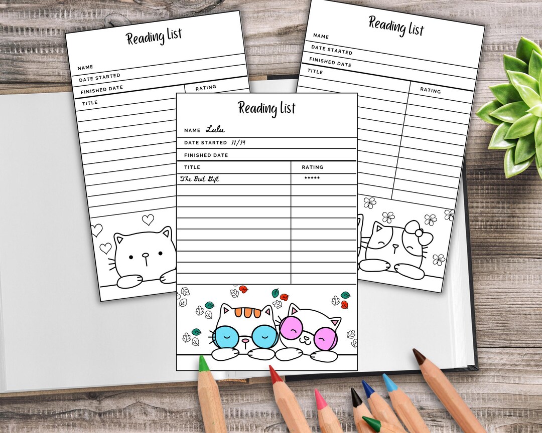 Cute Cat Coloring Bookmark for Tracking, Bookmark Tracker, Printable ...