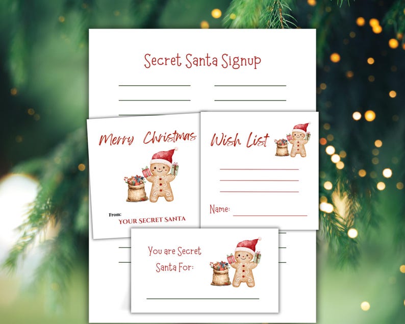 Secret Santa Kit - Sign up Sheet, Wish List, Assignment Cards & Secret ...
