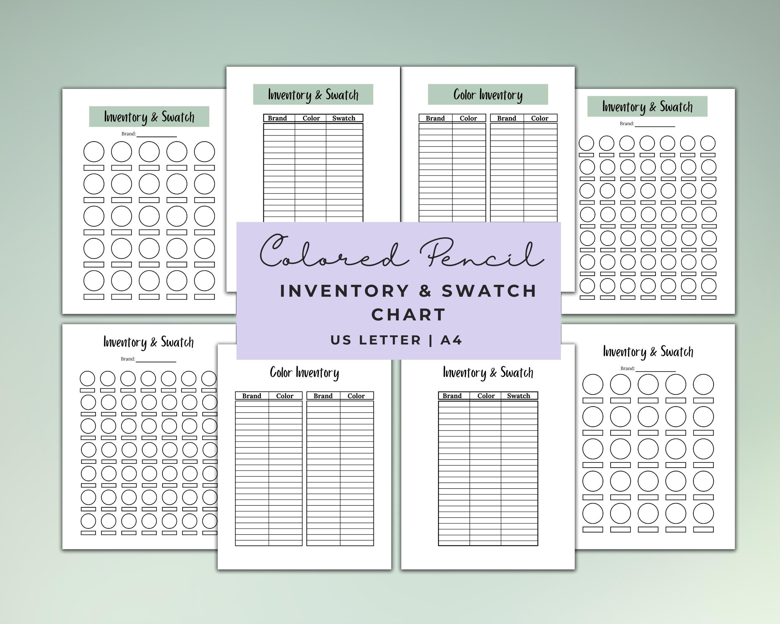Colored Pencil Inventory, Color Swatch Chart, Art Swatch, Printable ...