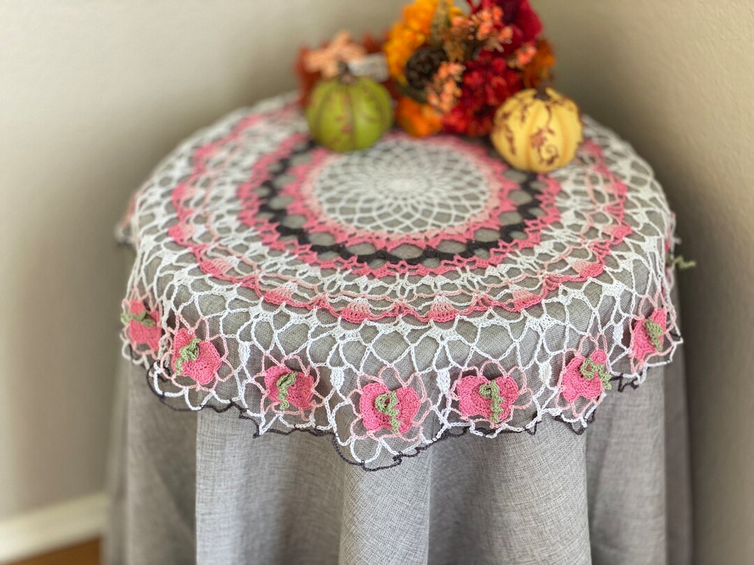 Pink Pumpkin Doily for Pasteloween, Candy Corn and Gray Bats, 27 Inch ...