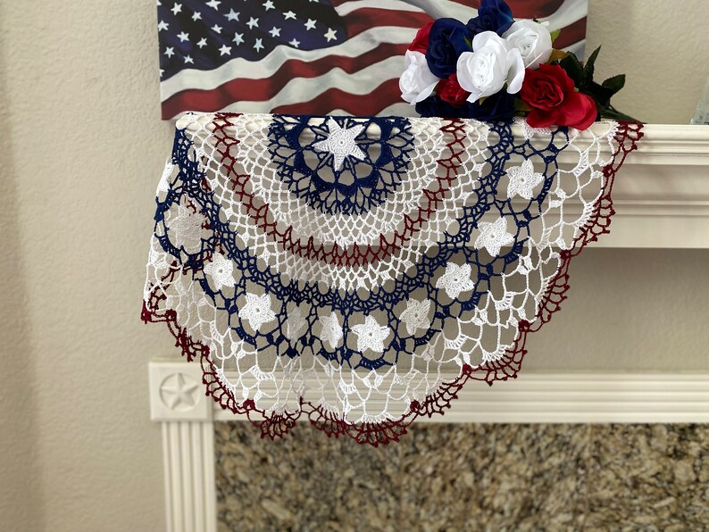 26 Inch Round Stars and Stripes Crochet Doily, Americana Style, Red ...