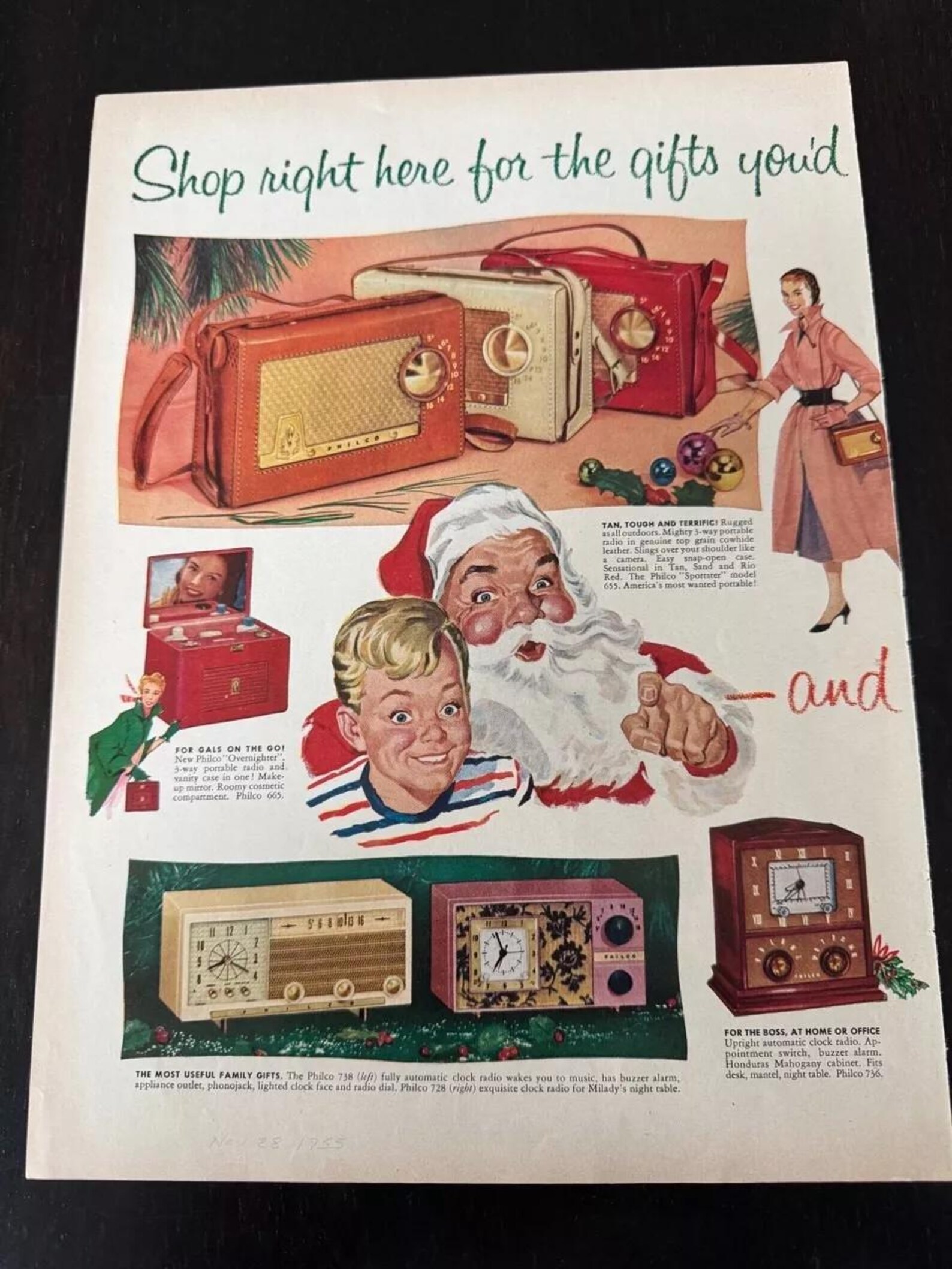 1955 Philco Radio Christmas & American Tourister Suitcase Magazine Ads ...
