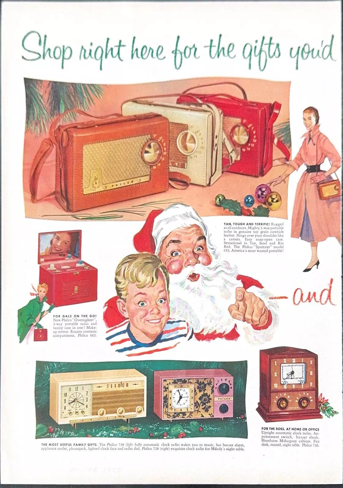 1955 Philco Radio Christmas & American Tourister Suitcase Magazine Ads ...