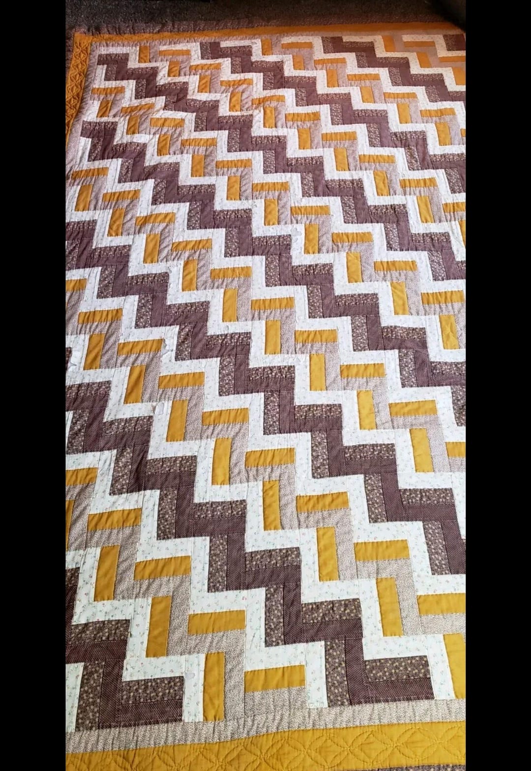 Vintage 70's Popsicle Sticks Quilt/103"x66"/ Handmade Brown & Yellow - Etsy