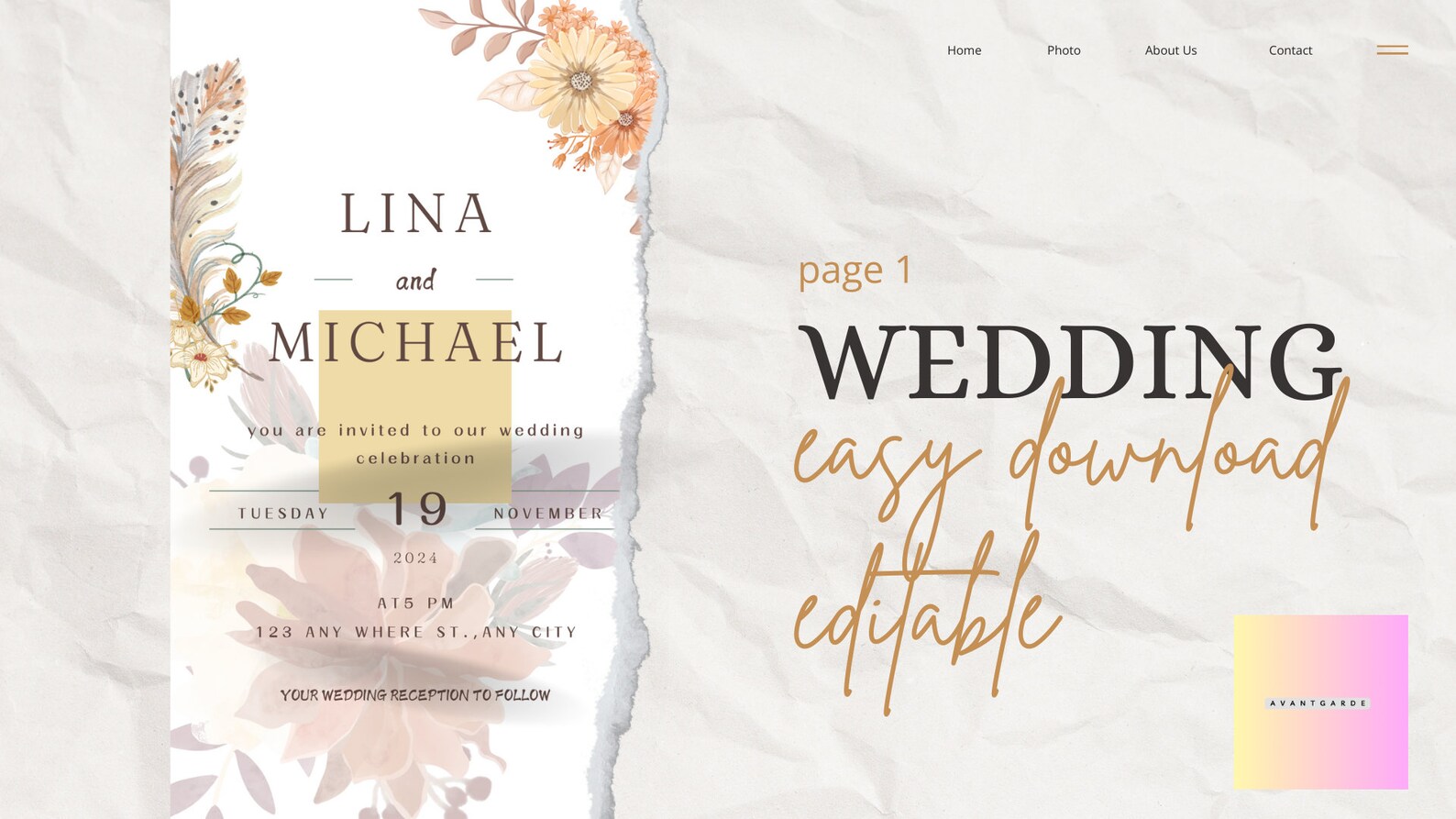 Editable Simple Wedding Invitation Card Template - Etsy