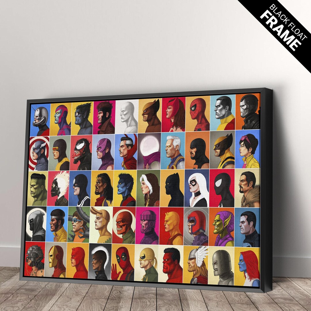 Super Hero Characters Superhero Heads Canvas Wall Art Print. High ...