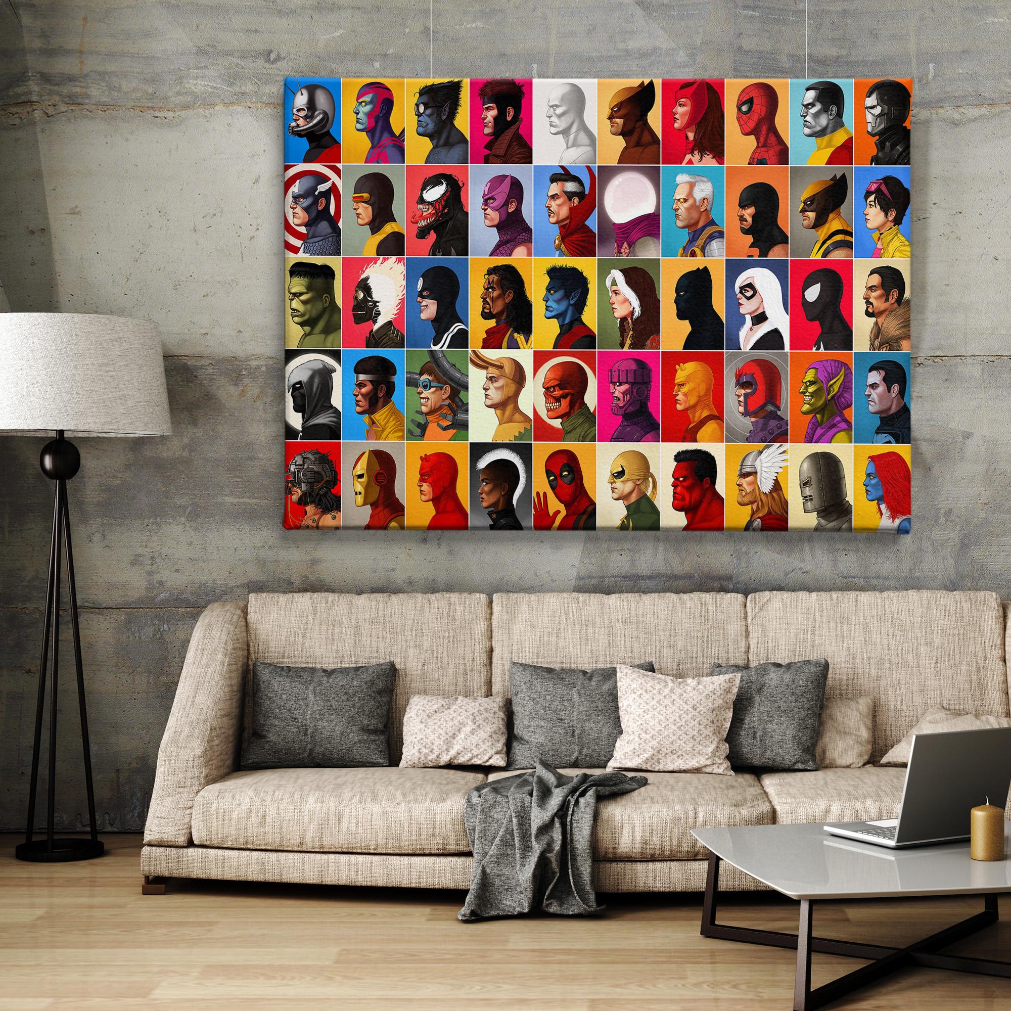 Super Hero Characters Superhero Heads Canvas Wall Art Print. High ...