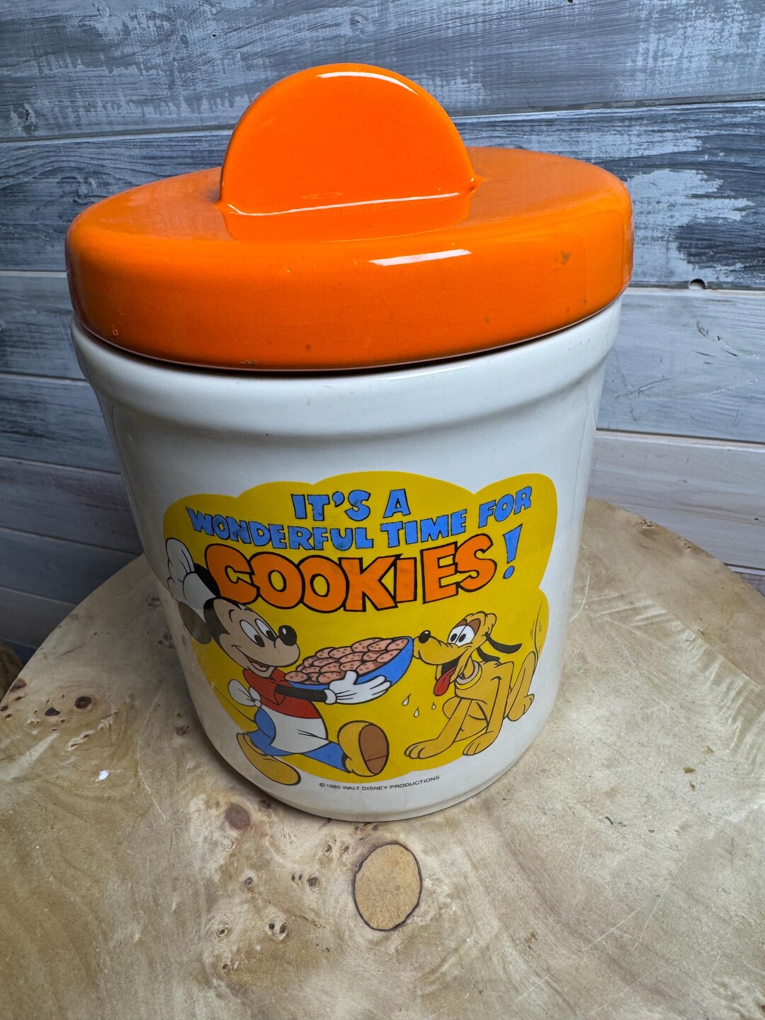 VTG Disney Mickey & Pluto Cookie Jar "it's a Wonderful Time for Cookies ...