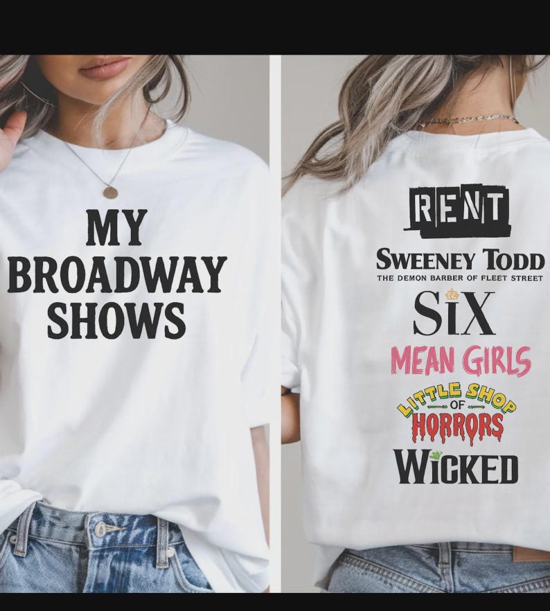 Custom Broadway Shows "concert Tee" Tee, Customize 6 Broadway Plays ...