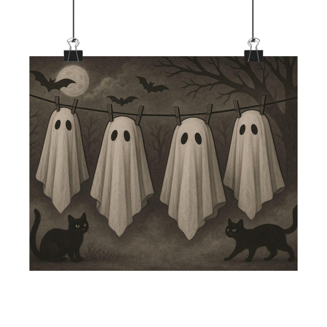 Vintage Ghosts on a Clothes Line, Halloween Wall Art Poster, Laundry ...
