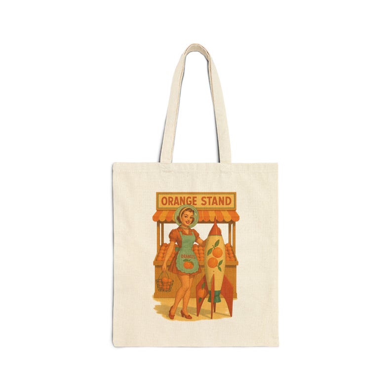 Orange Stand Pinup Girl Tote Bag | Vintage Citrus Market Illustration ...