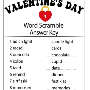 Valentines Day Word Scramble Activity. Answer Keys Included - Etsy