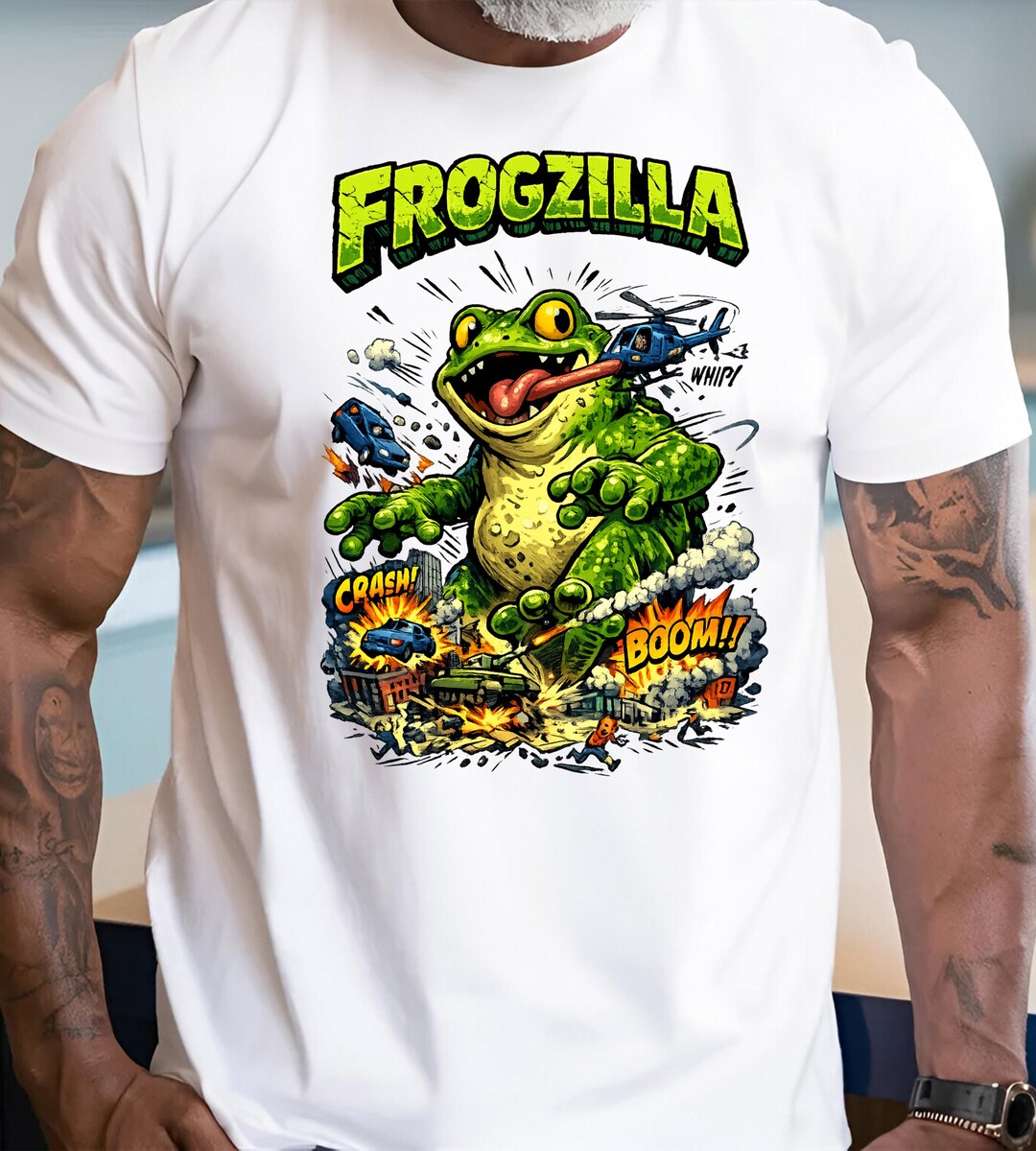Frogzilla Monster Frog Tee | Graphic T-shirt, Retro Reptile Design ...