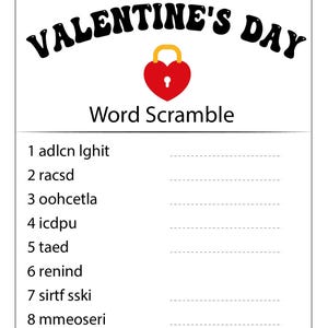 Valentines Day Word Scramble Activity. Answer Keys Included - Etsy