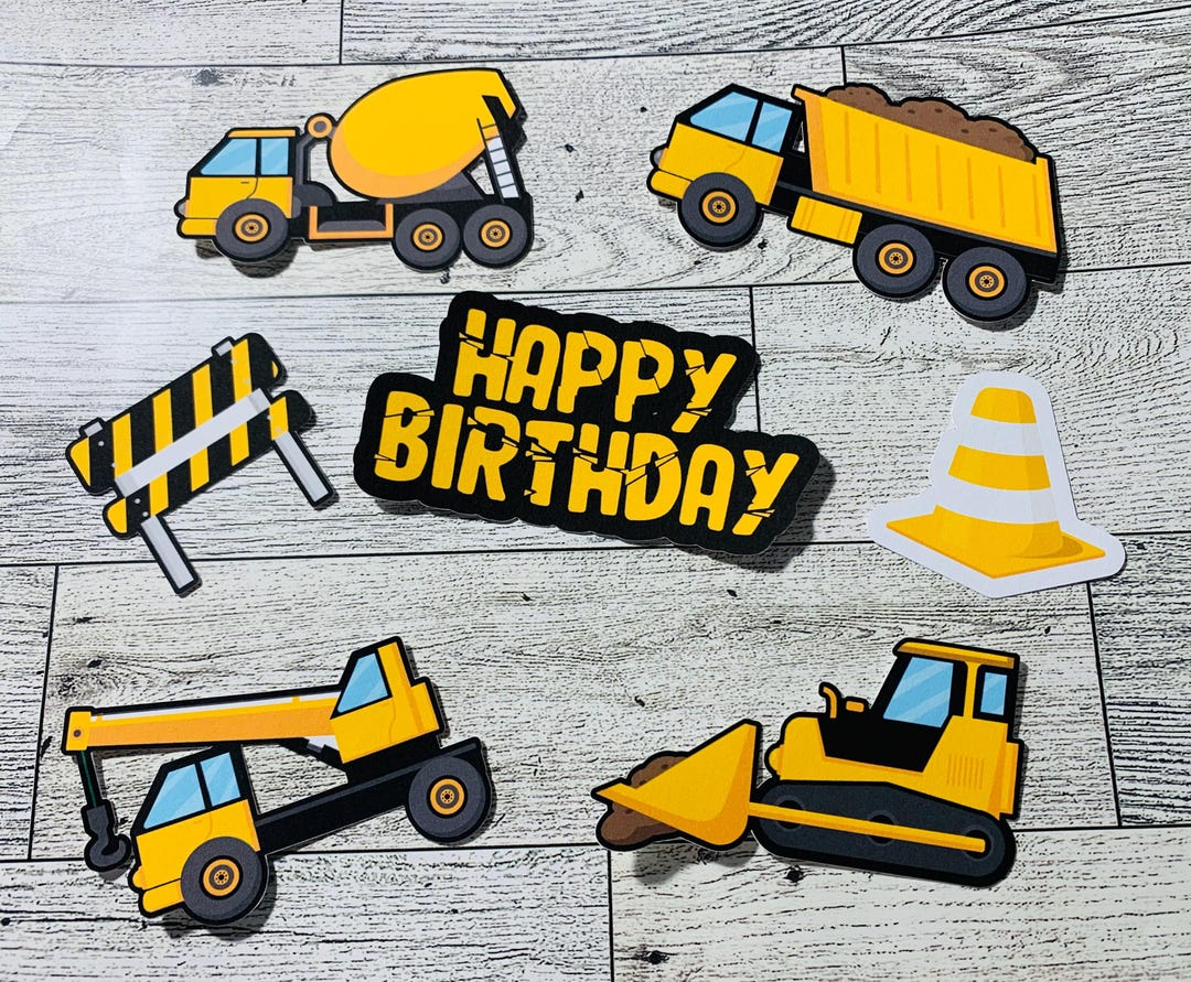 Construction Cake Topper Set. Customize Birthday Message, All Images ...