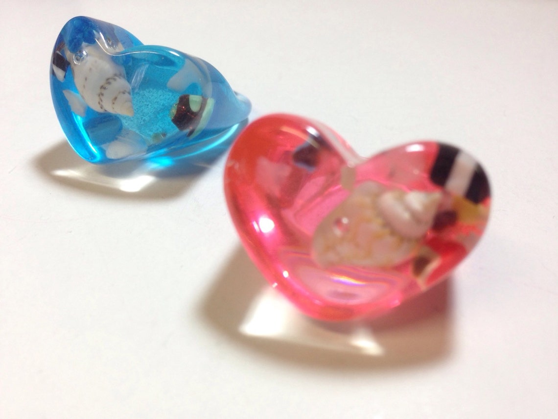 Vintage Plastic Heart Rings With Seashells Inside DEADSTOCK | Etsy
