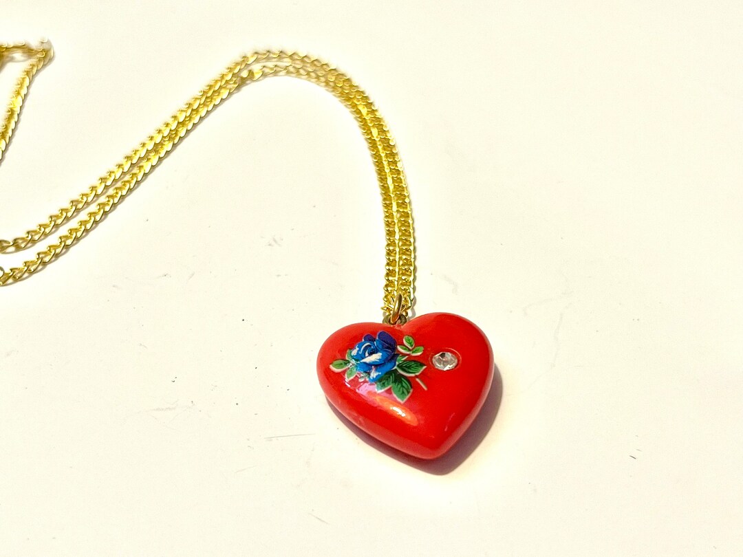 Vintage 1990s Plastic Tattoo Style Rhinestone Heart Charm Necklace - Etsy
