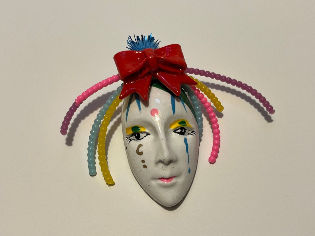 Clown Mime Mask Pink Brooch Made With Vintage Parts UPCYCLE WEIRD and ...