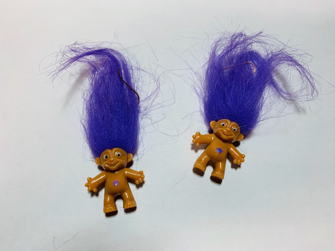 Vintage Treasure Troll Earrings Jewelry PURPLE Pair - Etsy