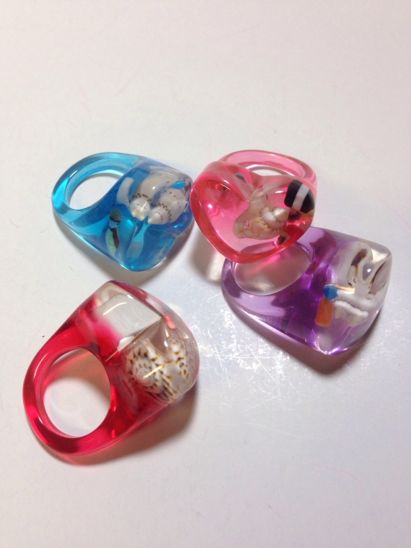Vintage Plastic Heart Rings With Seashells Inside DEADSTOCK | Etsy