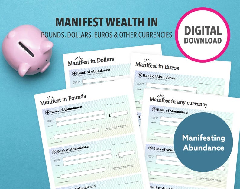 Manifestation Cheques Printable Manifestation Checks Law of Attraction ...