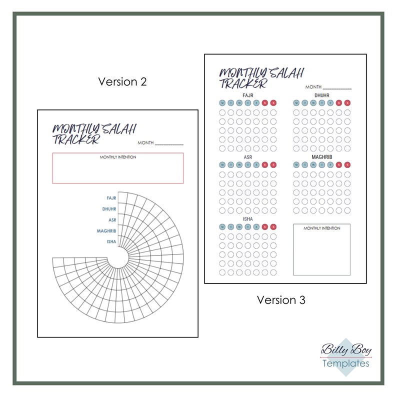 Printable Monthly Islamic Prayer Tracker 3 Versions - Etsy