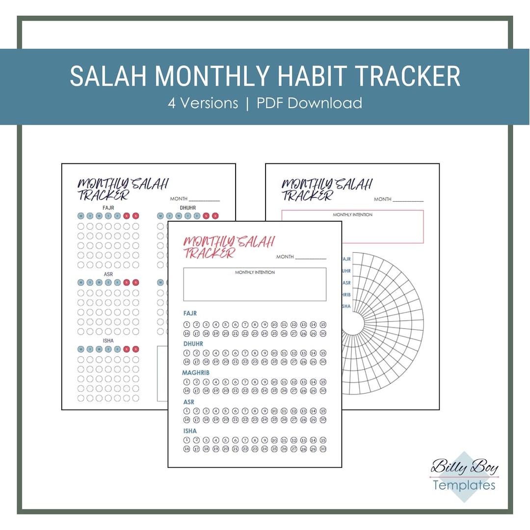 Printable Monthly Islamic Prayer Tracker 3 Versions - Etsy