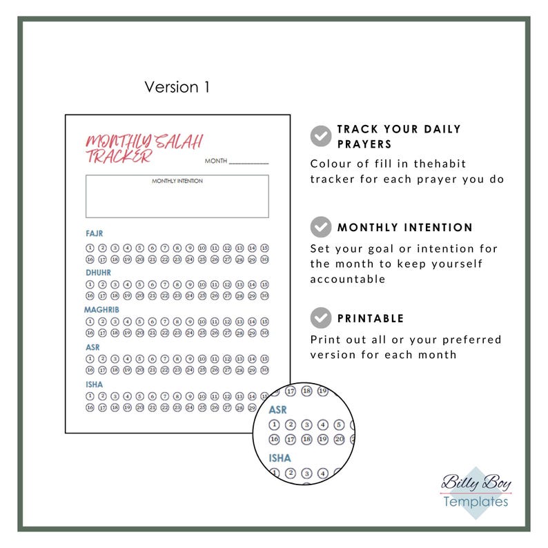 Printable Monthly Islamic Prayer Tracker 3 Versions - Etsy