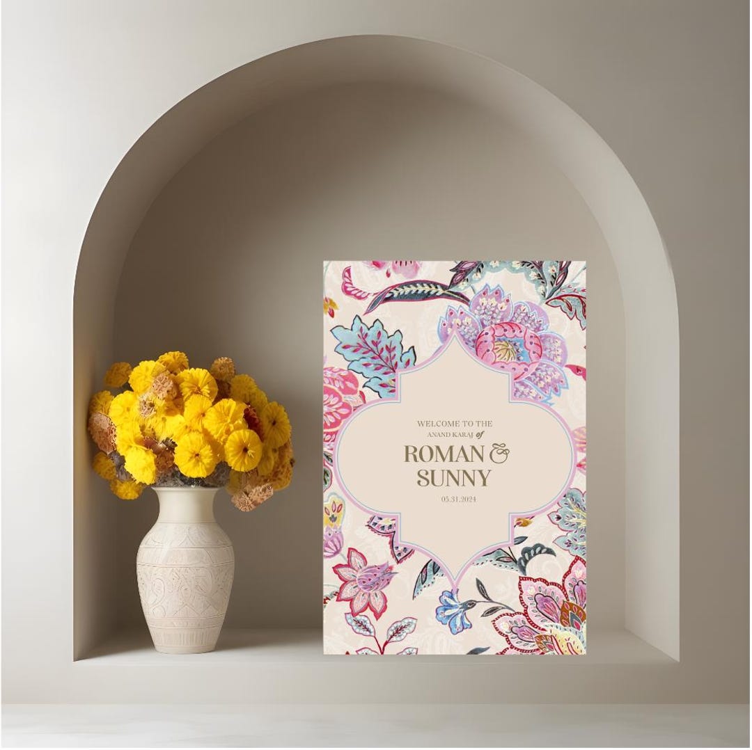Indian Wedding Welcome Sign Template | Floral Paisley Wedding Sign ...