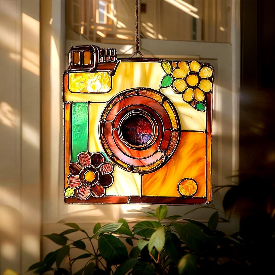 Vintage Camera Faux Stained Glass Suncatcher – Photography Acrylic ...