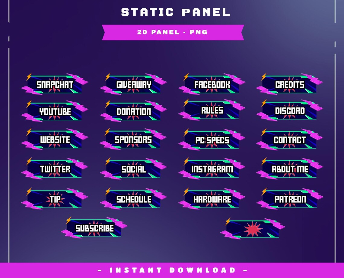Energy Surge Static Stream Panel Overlay Package, Modern Vtuber Twitch ...