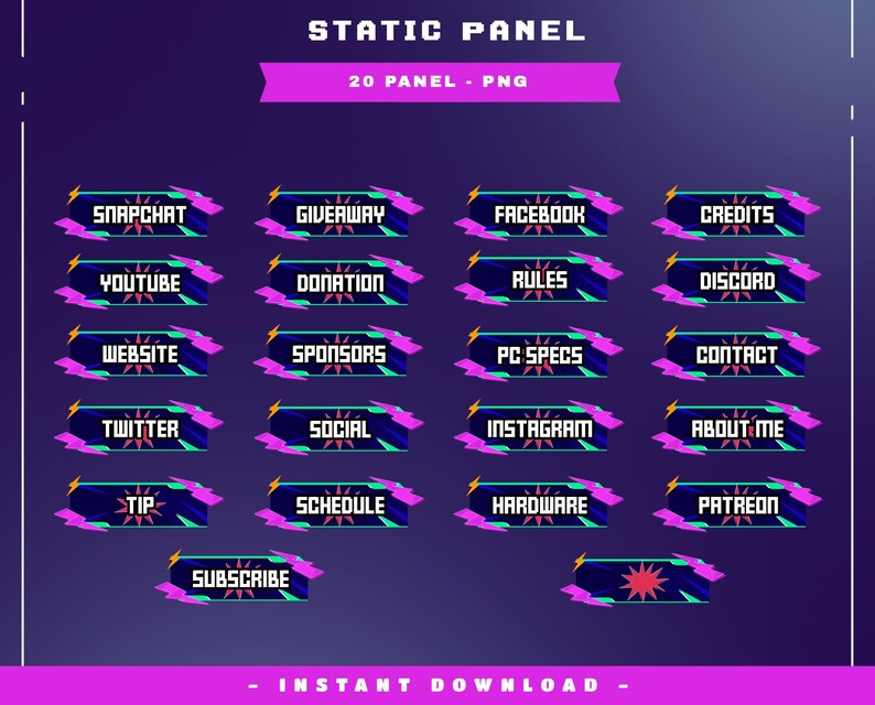 Energy Surge Static Stream Panel Overlay Package, Modern Vtuber Twitch ...
