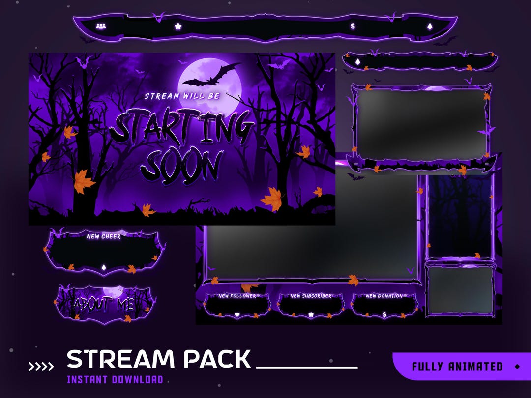 Autumn Eclipse Animated Stream Overlay Package, Purple Overlay ...