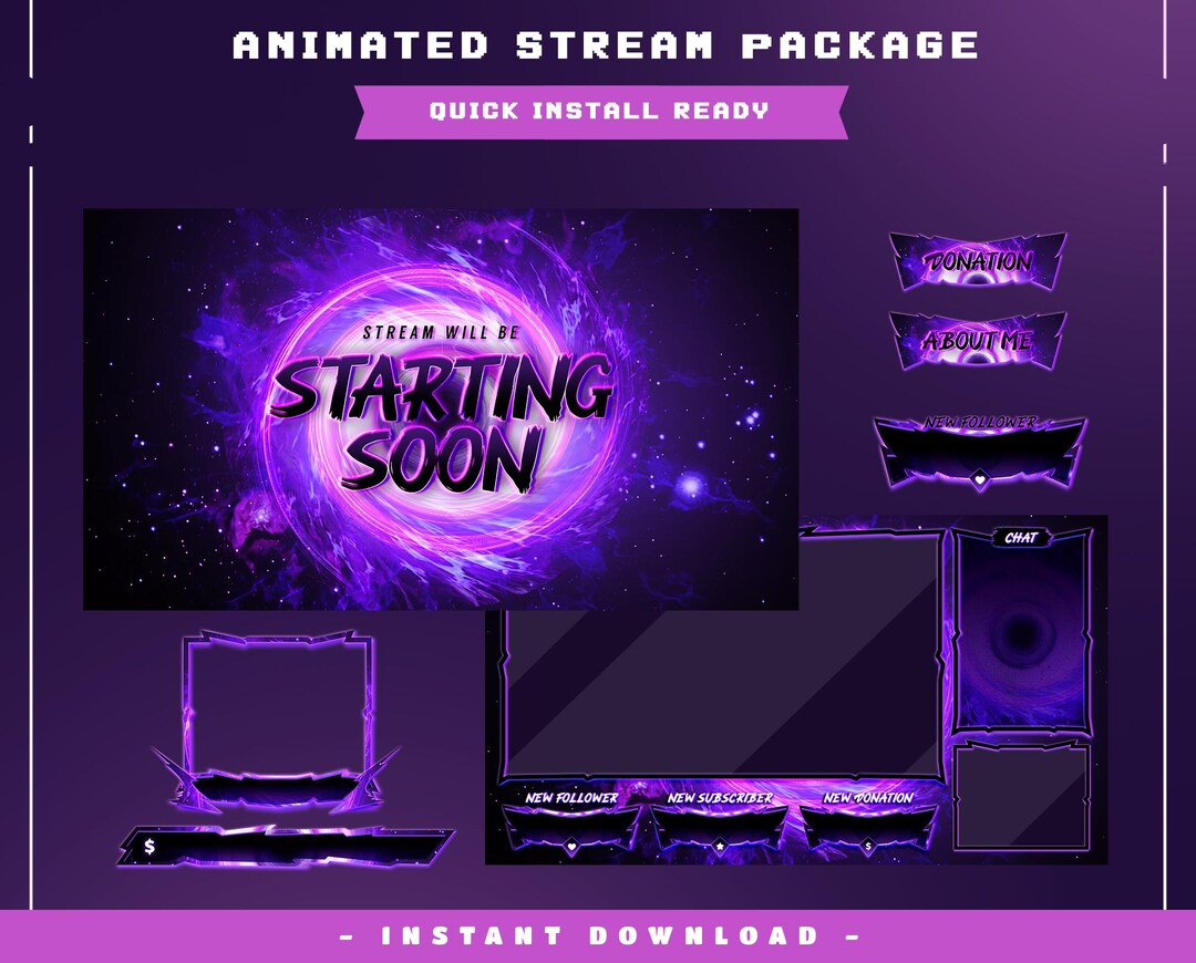 Black Hole Animated Stream Overlay Package, Purple Galaxy Streamer ...