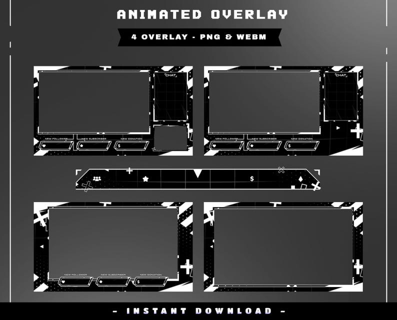 Monogrid Animated Stream Overlay Package, White Black Art Stream ...