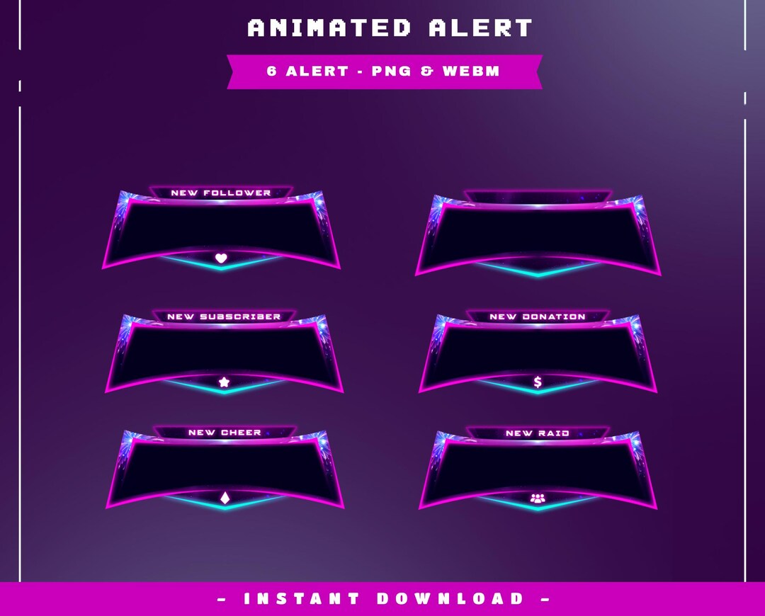 Neon New Year Animated Stream Alert Overlay Package, Animated Alert ...