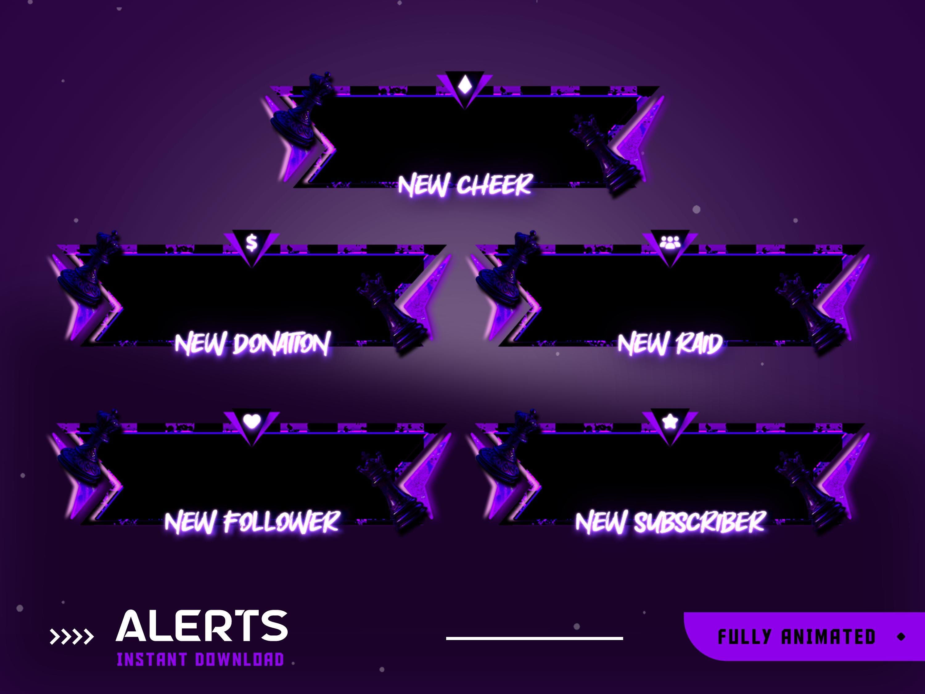Dark Chess Animated Stream Alert Overlay Package, Dark Purple Overlay ...