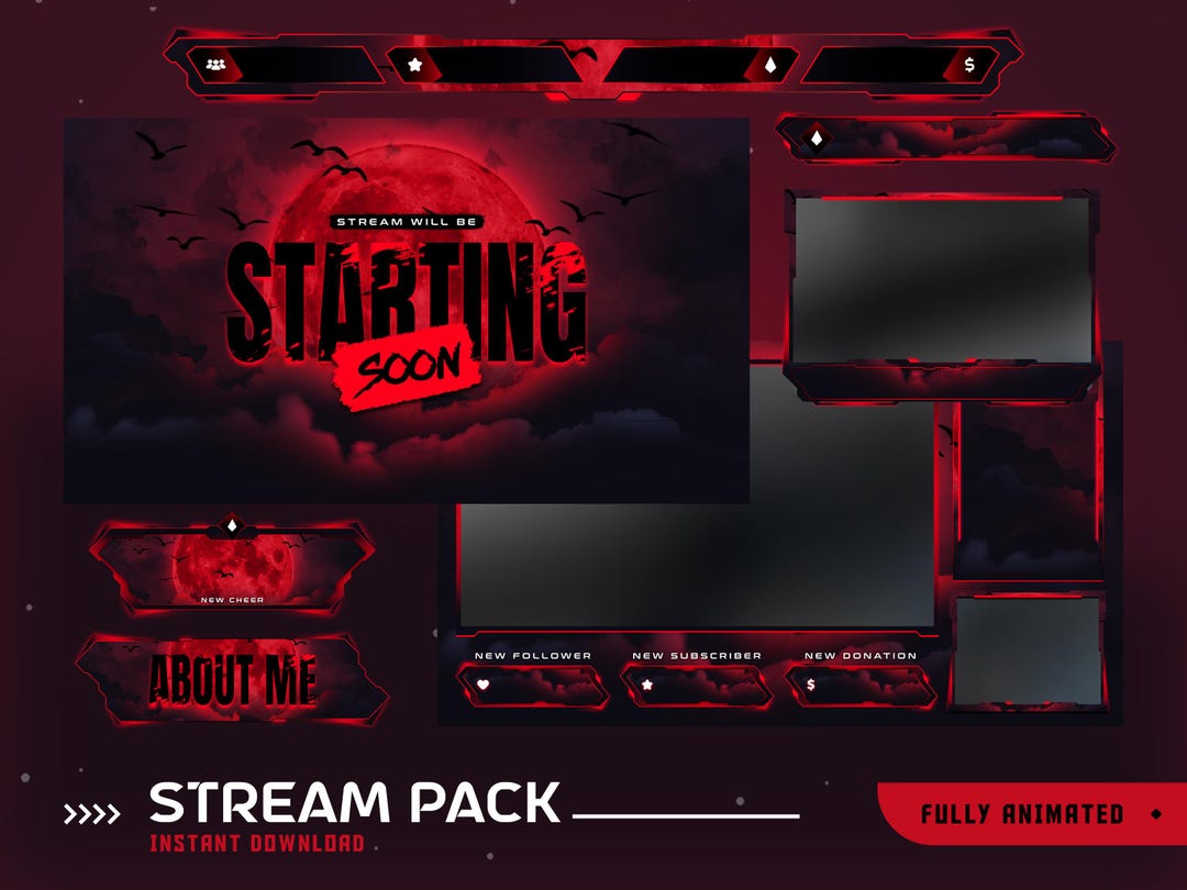 Eclipse Warlord Animated Stream Overlay Package, Animated Dark Vtuber ...