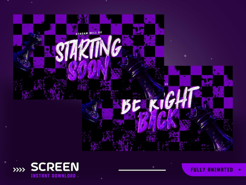 Dark Chess Animated Stream Overlay Package, Dark Purple Overlay, Chess ...